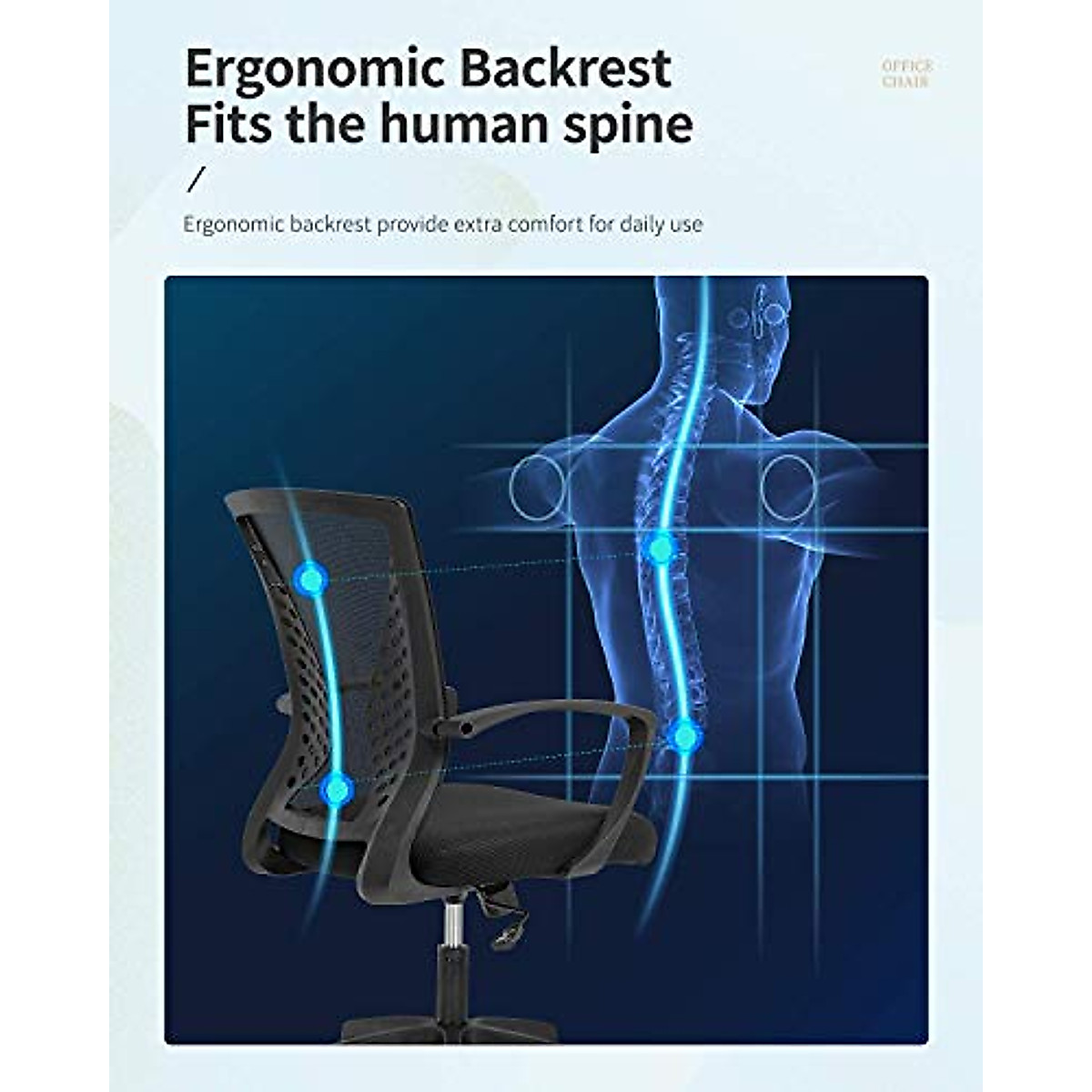 Home Office Chair Mid Back PC Swivel Lumbar Support Adjustable Desk Task Computer Ergonomic Comfortable Mesh Chair with Armrest (Black)