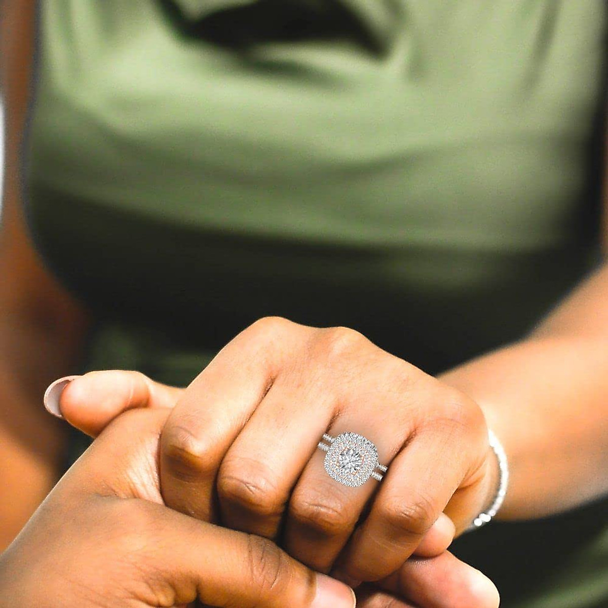 Clara Pucci 2ct Round Cut Halo Solitaire Created White Sapphire Engagement Promise Bridal Ring Band set 14k White Rose Gold 8.5