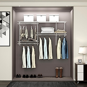Tangkula 3 to 5 FT Custom Closet Organizer System Kit, Wall-Mounted Storage Organizer with Wire Shelving and Hanging Rods, Adjustable Closet Organizer Kit, Configurations Custom Closet for Bedroom