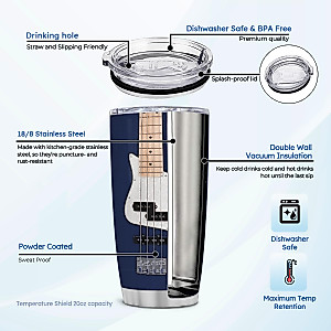 wowcugi Guitar Gifts Electric Guitar Tumbler Guitarist Gifts Stainless Steel Insulated 20oz Coffee Cups For Men Women Musician Lovers Players Christmas Birthday Accessories Gift