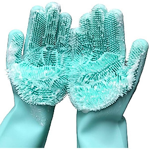 Silicone Dishwashing Gloves, Rubber Scrubbing Gloves, Sponge Cleaning Brush for Dishes Housework, Kitchen, Cars