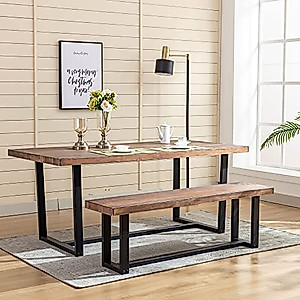 St.Mandyu 72" Solid Wood Dining Table for 8-10 Person, Modern Farmhouse Kitchen Table with Metal Frame, Sturdy Breakfast Table for Living/Dining Room,Office Desk, Brown