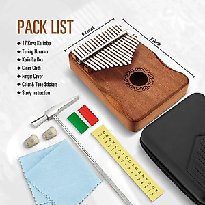 MIFOGE Kalimba Thumb Piano 17 Keys with Mahogany Wood,Mbira,Finger Piano Builts-in Waterproof Protective Box, Easy to Learn Portable Musical Instrument,Gift for Kids Adult Beginners (Mahogany)
