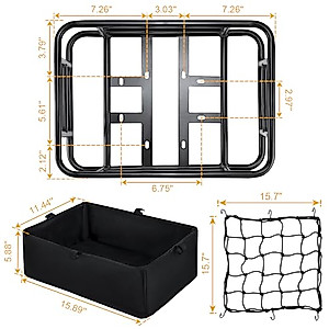 Dirza Bike Basket Rear with Liner,Cargo Net Large Rear Bike Basket,Heavy Duty Bicycle Rear Basket for Electric Bike, Ebike,Great for Bike Trip,Carrying Grocery,Ball,Dog