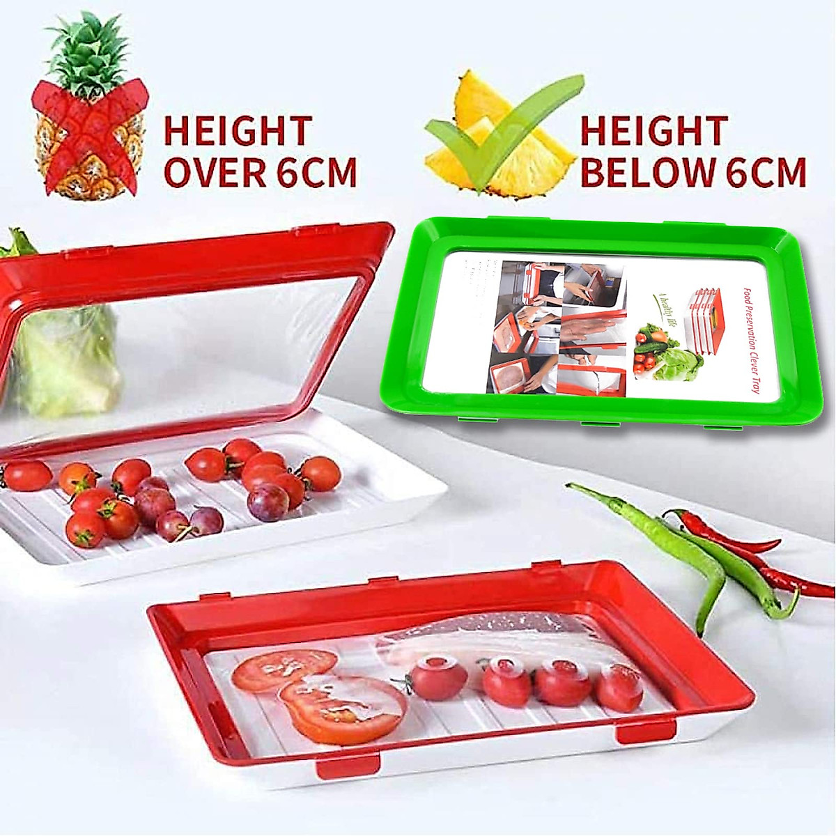 BxyxOw1 Food Plastic Preservation Trays 6 Pack Plastic Food Storage Containers with Plastic Lid Fruit and Vegetable Storage Food Preservation Trays- Stackable Reusable