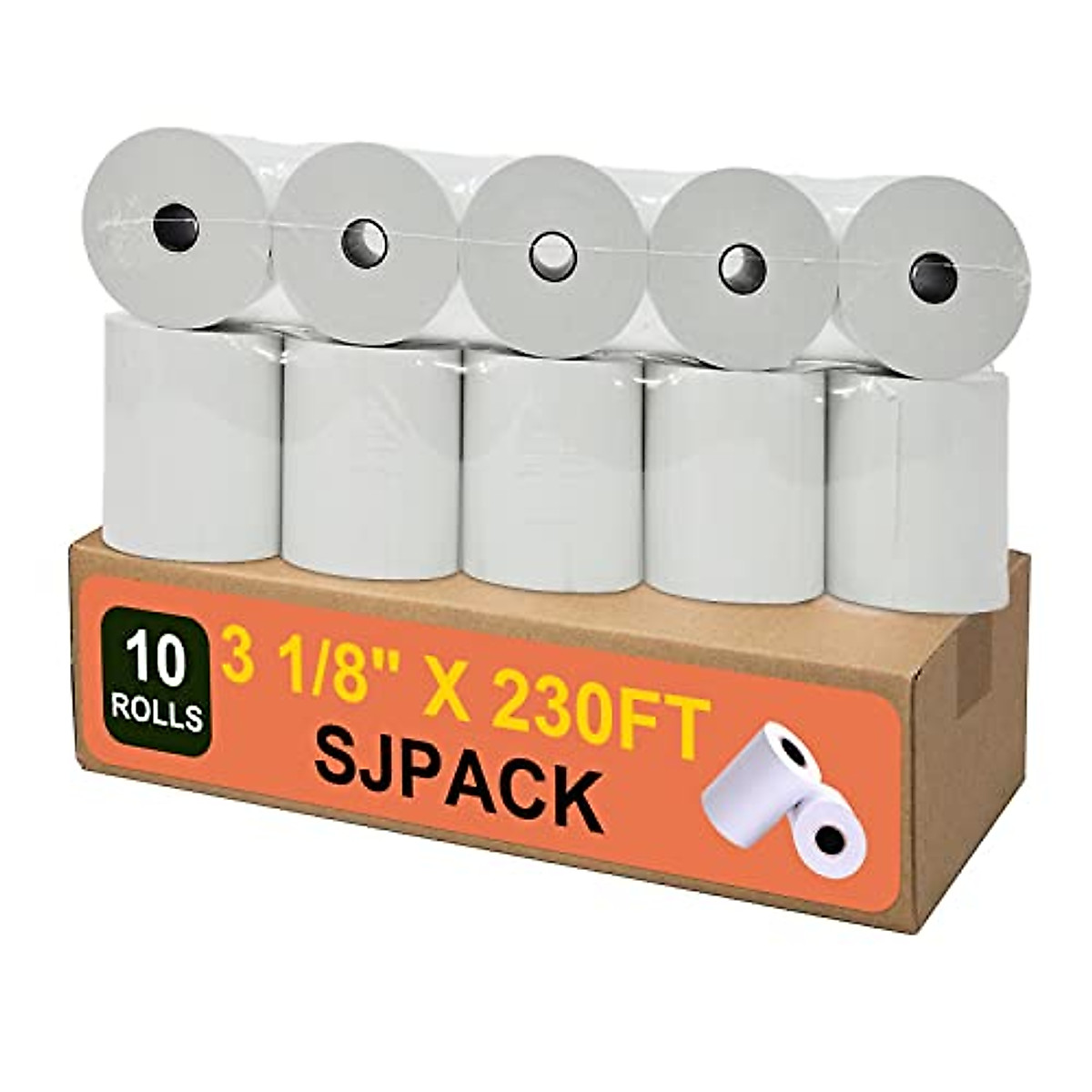 SJPACK Thermal Paper 3 1/8 x 230ft Pos Receipt Paper, 10 Rolls Cash Register Roll TM-T88 T-20 T-90 SRP-350 370