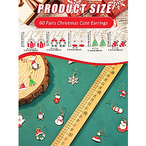Siifert 60 Pairs Christmas Earrings Sets Cute Snowman Santa Claus Christmas Tree Drop Earrings Set for Women Girls Holiday Party Decorations