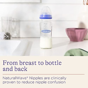 Lansinoh Glass Baby Bottles for Breastfeeding Babies, Includes 4 Medium Flow Nipples (Size 3M), 8 Ounce (Pack of 4)