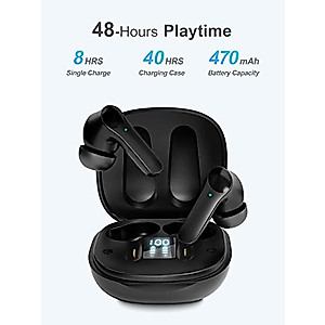Wireless Earbuds Bluetooth 5.1 Headphones 48Hrs Playtime with LED Digital Display Charging Case, in Ear Earphones Stereo Headset with Mic and Touch Control for iPhone Android SmartPhone Tablet, Black