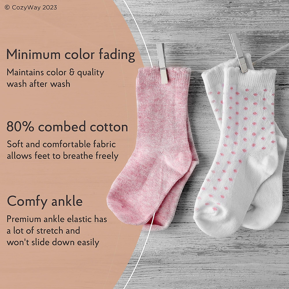 CozyWay Kids Socks 8-10 Years Old With Grippers Non Slip Crew Grip Socks for Girls Soft Comfy Cotton Cute Multi Color - 12 Pack