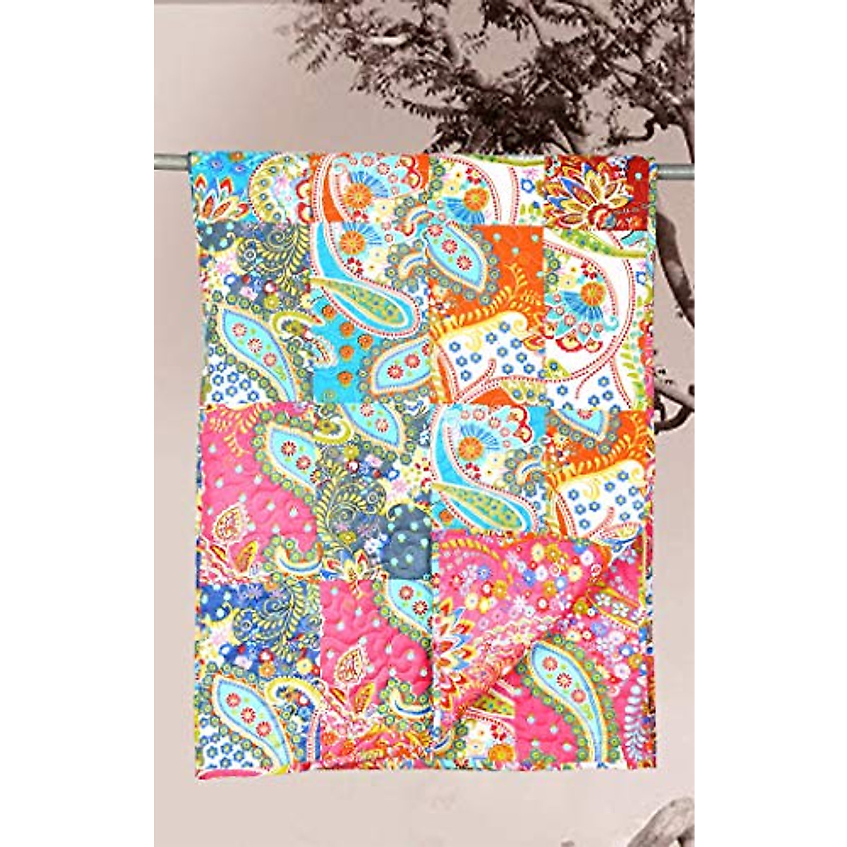 SHIRANYA Unisex Reversible Blanket - Paisely Print Cotton Patch Work Soft Throw Blanket for All Seasons - Multicolor - 50"x60"