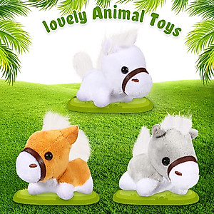 Zomiboo Stuffed Horse, 12 Pcs Assorted Toy Plushies, 3.2 Inch Mini Plush Animals Keychain Party Favors with Detachable Chain for Farm Party Supplies Christmas