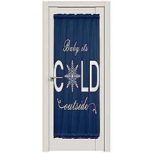 Front Door Curtains for Window, Christmas French Door Curtains Glass Door Window Curtain Back Door Curtain for Patio Front Doors Half 54W x 72L Cold Winter Snowflakes Blue Backdrop