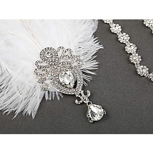 SWEETV 1920s Feather Headpiece Ivory, Womens Ostrich Feather Crystal Headband, Great Gatsby Hair Accessories for Women, Ribbon Tie