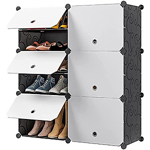 Aeitc Shoe Rack Organizer Shoe Organizer Shoe Storage Cabinet Narrow Standing Stackable Space Saver Shoe Rack (24 pairs, White Door)