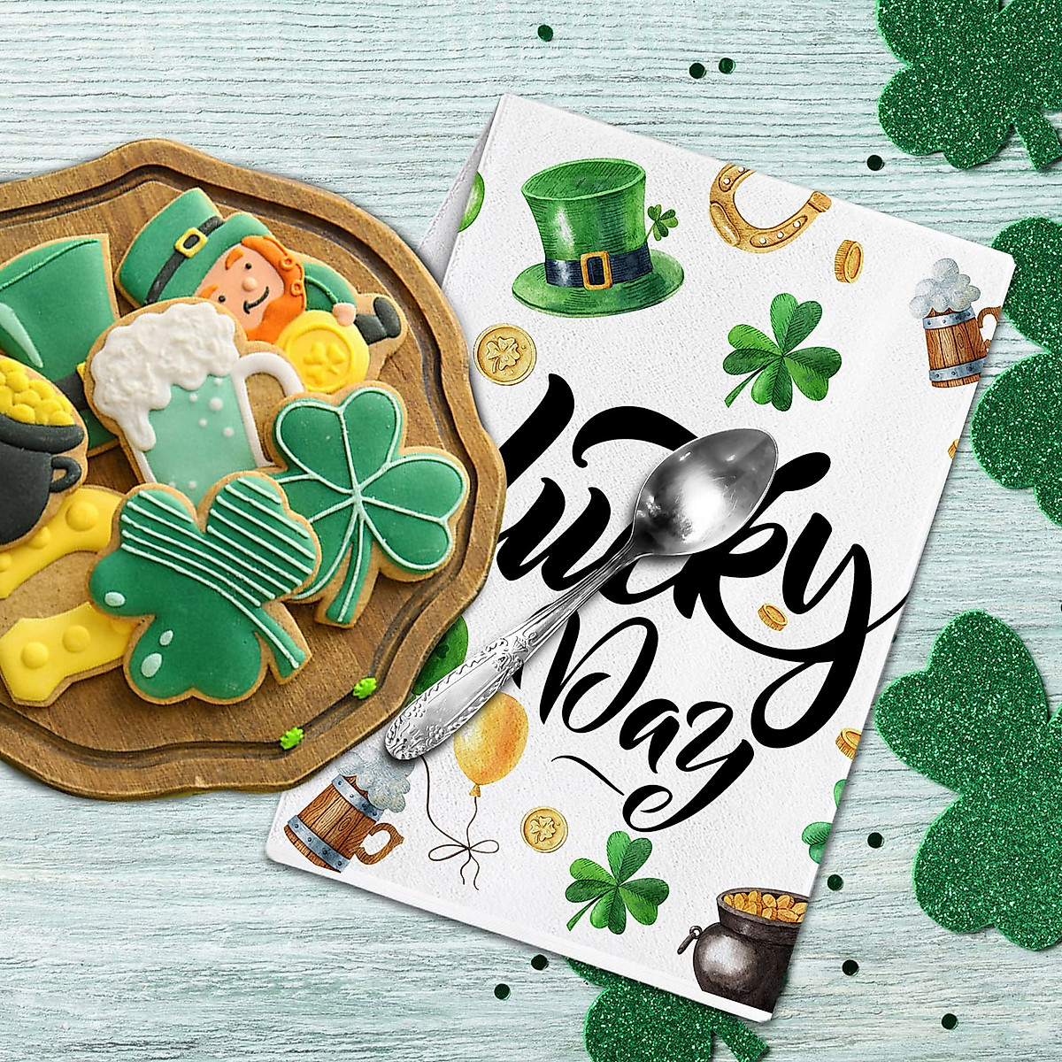 Hexagram St Patricks Day Kitchen Towels Set of 4, Happy St Patricks Day Dish Towels, Gnomes Green Hat St Patricks Day Decor, Hand Towels Housewarming Gifts for New Home