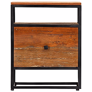 vidaXL Mid-Century Elegant Bedside Cabinet/Nightstand – 15.7"x11.8"x19.7", Made from Durable Solid Reclaimed Wood and Powder-Coated Steel – Brown