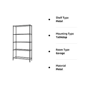 FDW 14" D x 36" W x 72" H 5-Shelf Wire Shelving Adjustable Metal Shelf Large Storage Shelves Heavy Duty Height Commercial Grade Steel Layer Shelf 1250 LBS Capacity,Black