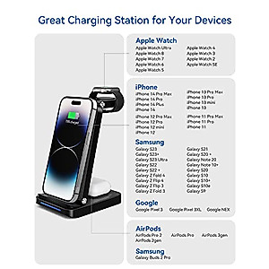 ELEGRP Wireless Charging Station, 3 in 1 Wireless Charger, Foldable Compact Size for iPhone 14/13/12/11/Pro/Max/SE/8 and Android Samsung and Pixel Phone, iWatch and Airpods (with 18w Adapter)