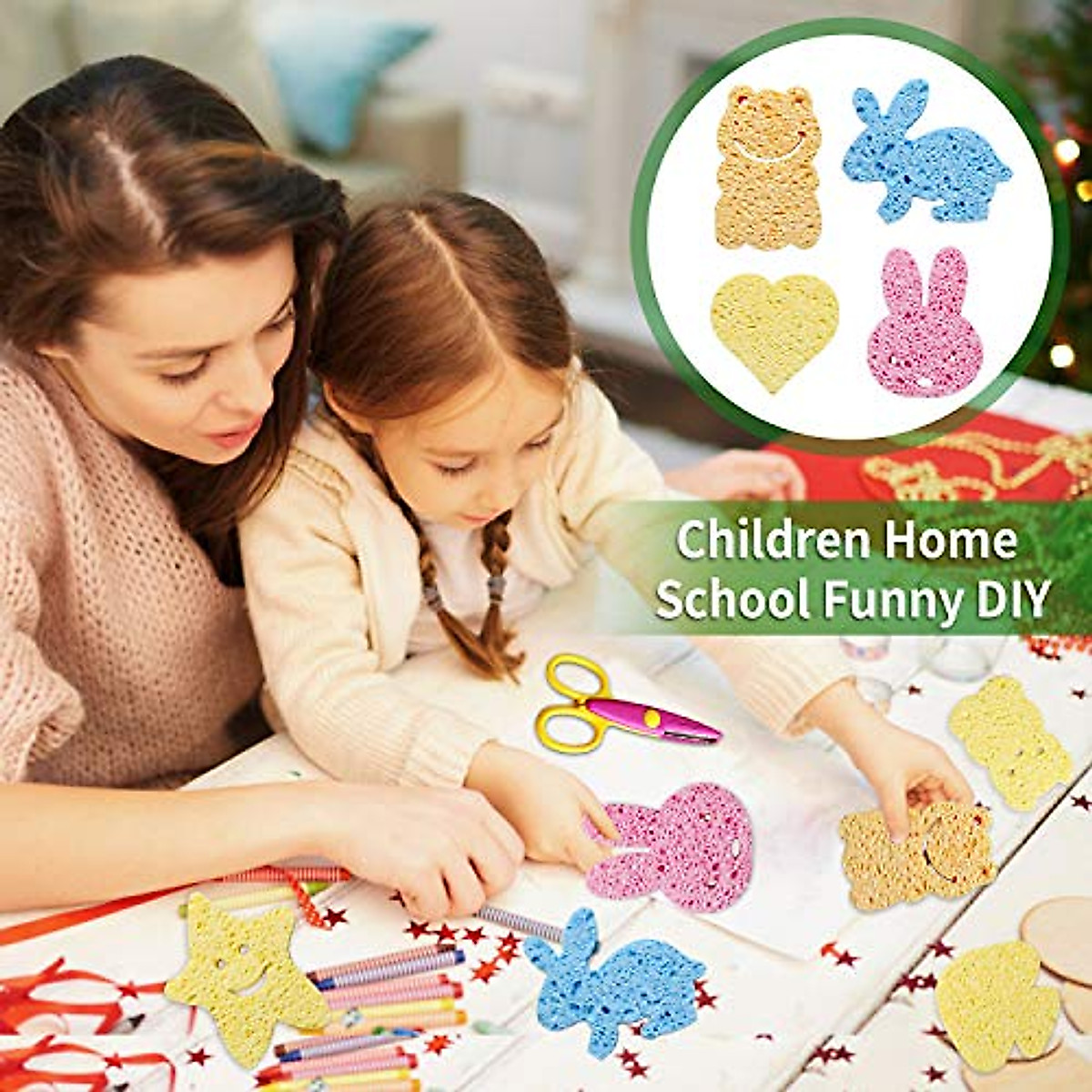 Compressed Cellulose Kitchen Sponges 12Pack，Non-Scratch Biodegradable Natural Colorful Sponge Scrub for Dishes Cleaning,Funny DIY Sponge for Kids