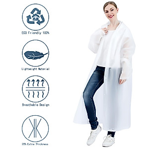 SWOGAA Rain Ponchos for Adults Reusable 2 Pack EVA Raincoats for Women Men 20% Extra Thicker Rain Coat with Cuff Size Adjusters