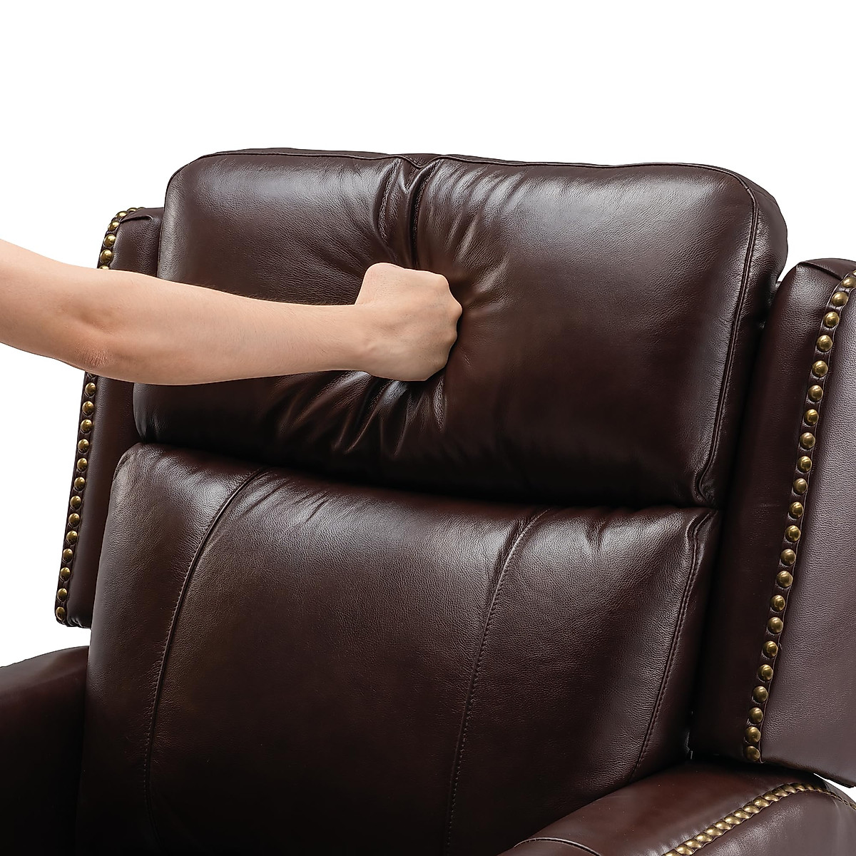 BMBMT Recliner Chair Genuine Leather 90-136°Comfy Backrest Cushion with High Elastic Sponge, Power Recliner Chair for Living Room, Home Theater, Bedroom, Office - Dark Brown