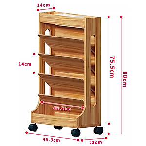 Rolling Storage Cart Organizer Wooden Utility Rolling Cart 6 Tier Movable Bookshelf Cart Desk Side Cart for Office Dorm Classroom,Walnut