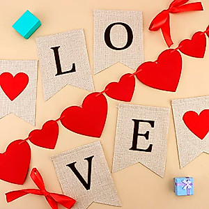 CHANACO Valentines Day Decor Valentines Day Garland Valentines Day Decorations for the Home Burlap Valentines Day Banner Felt Heart Garland for Anniversary Wedding Birthday Party Decorations