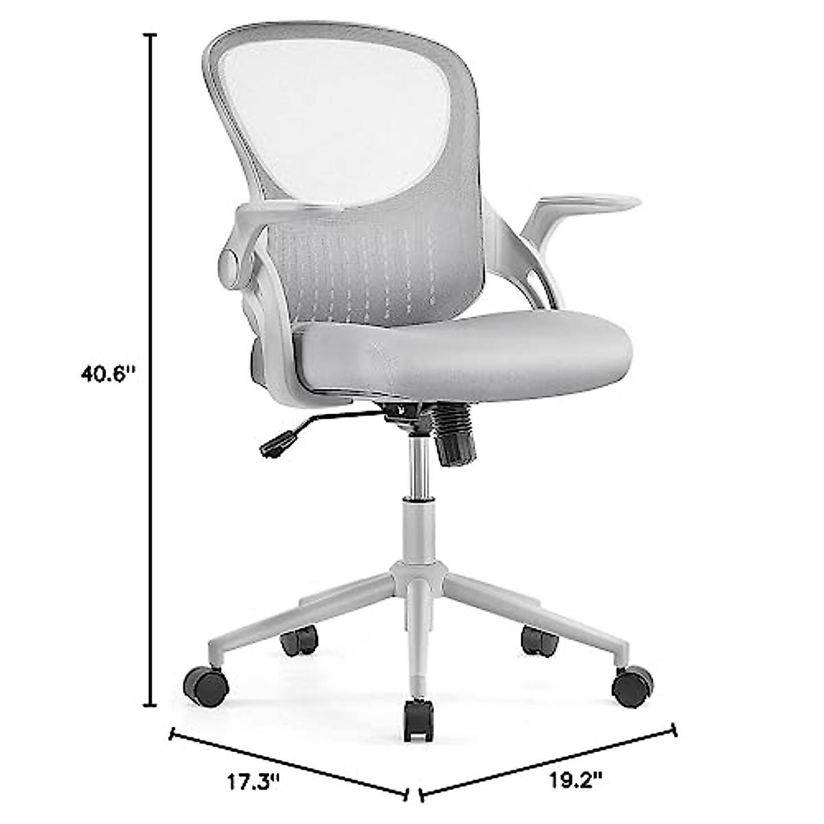 Sweetcrispy Task Swivel Rolling Lumbar Support/Flip-up Arms, Study, Bedroom Adjustable Height Home Office Desk Ergonomic Mesh Computer Chair, Grey