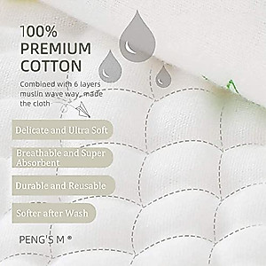 PENG'S M Muslin Baby Burp Cloths 6-Pack Organic Cotton Washcloths 20 by 10 Inches Cloths 6 Layers Super Soft