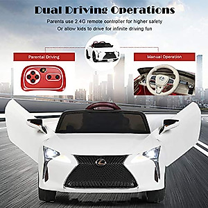 Costzon Ride on Car, Licensed Lexus LC500, 12V Battery Powered Car w/Remote Control, 3 Speed, LED Lights, Horn, MP3&USB, Slow Start, Spring Suspension, Electric Vehicle for Boys& Girls (White)