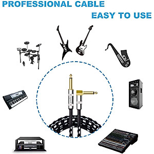 Penker Guitar Instrument Cable 10 Foot,1/4 Inch Right Angle to 1/4 Inch Straight Gold Plated Guitar Cord,Good for Instrument Electric Guitar/Bass/Keyboard with Black Blue