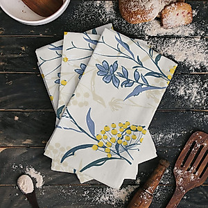 Absorbent Microfiber Kitchen Towels(Set of 3),Vintage Floral Plant,Tea Towel for Kitchen/Bathroom Decorative Bar Towels,Yellow Blue,Soft Resuable Dish Towels Cloths Nonstick Oil Washable Fast Drying