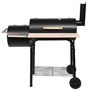 Charcoal Grill with Side Fire Box and Offset Smoker, BBQ Outdoor Picnic, Camping, Patio Backyard Cooking