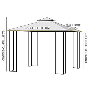 Outsunny 10' x 10' Patio Gazebo, Double Roof Outdoor Gazebo Canopy Shade Shelter with Metal Corner Frame Screen Wall, for Garden, Lawn, Backyard and Deck