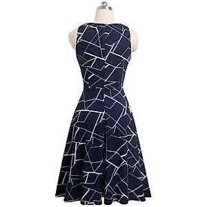 HOMEYEE Women's Sleeveless Cocktail A-Line Embroidery Casual Party Summer Wedding Guest Dress A079(4,Dark Blue Geometry)