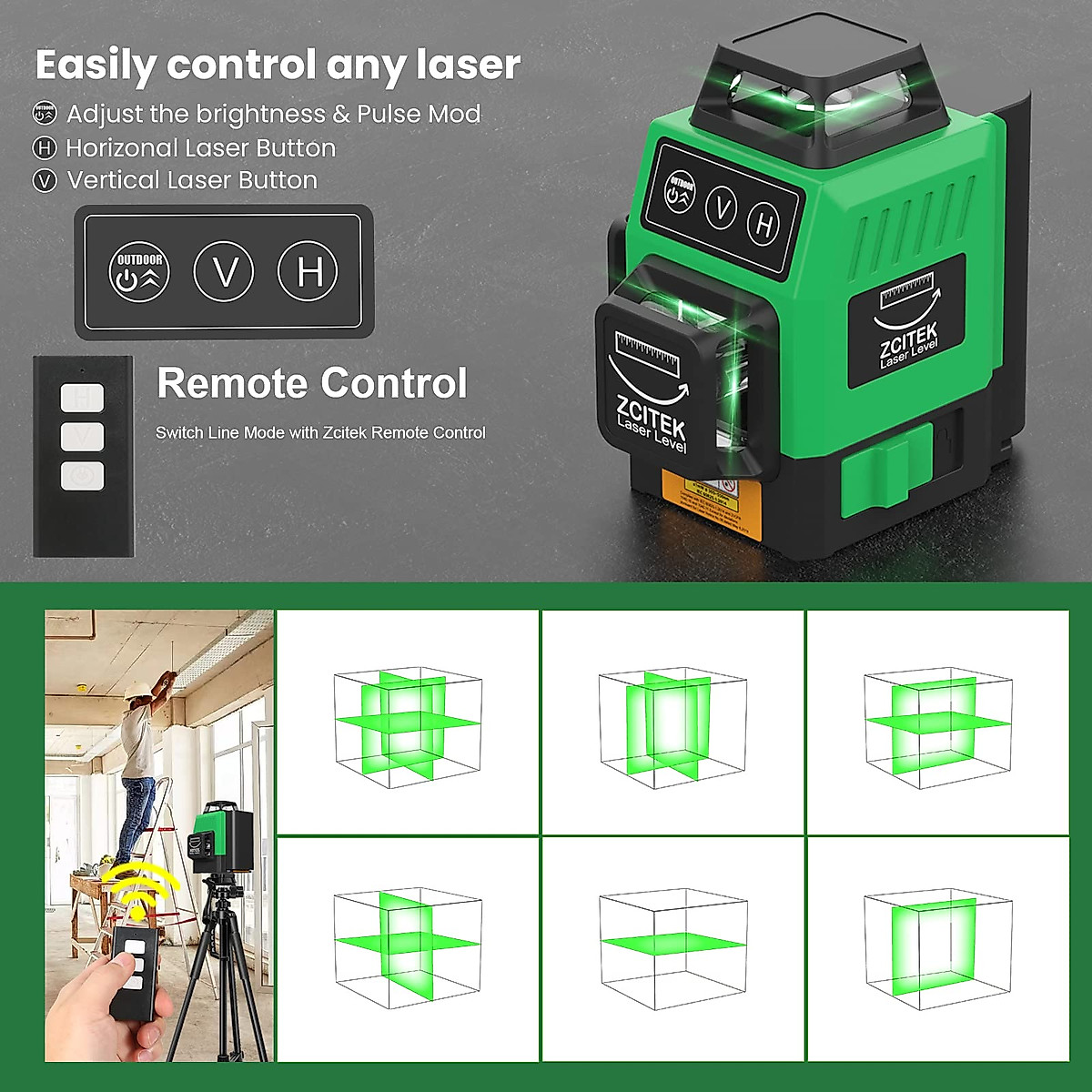 Laser Level 360 Self Leveling, Laser Levels 3 * 360 12 Lines Lazer for Construction with 2*Rechargeable Battery, Laser Line Level Tool with Remote Controller, Magnetic Rotating Stand