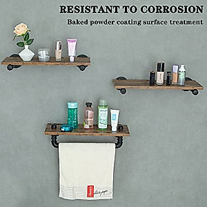 BOTAOYIYI Industrial Pipe Shelving, 3-Tier Industrial Shelves for Wall, Floating Wood Modern Shelf Iron Metal Rack Mounted Corner Rustic Decor with Towel Bar Over Toilet for Bathroom