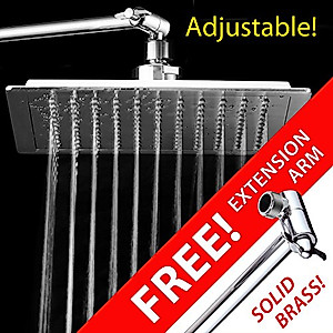 AquaSpa Giant 9-inch Diagonal Square Rain Shower Head PLUS 11-inch Solid Brass Angle Adjustable Extension Arm. 121 Jets with Rub-Clean Nozzles. Front and Back All-Chrome Finish. Sleek Square Design