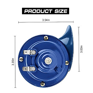 GKmow Pack-2 300DB Super Loud Train Horn, 12V Security Alarm Waterproof Speaker, Car Air Electric Snail Double Horn Replacement Kit, Fits for Most Cars Motorcycle, Truck, Bike (Blue)