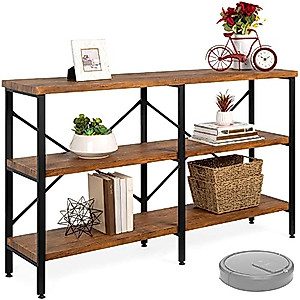 Best Choice Products Large Console Table, 3-Tier 55in Rustic, Industrial Sofa Table Storage for Living Room, Entryway, Foyer, Hallway w/EVA Non-Scratch Feet, Steel Frame - Brown