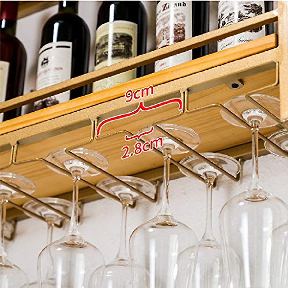 Modern Wall Mount Wine Rack for Restaurants Bars Kitchen, Metal Gold Wine Bottle Rack Wine Stemware Rack Goblet Holder, 2 Tiers Rustic Wall Floating Shelves (Size : 60×20×55cm)