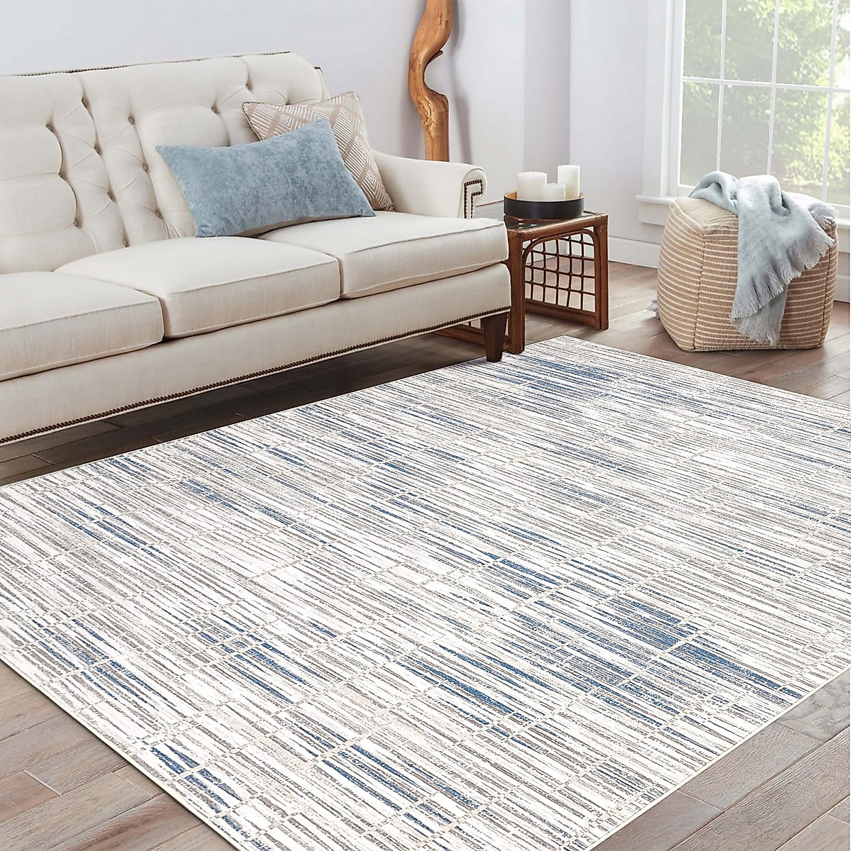 ROYHOME 8x10 Bedroom Rug Geometric Large Living Room Area Rug Indoor Washable Rug Non-Slip Stain Resistant Throw Floor Carpet Modern Abstract Dining Room Rug Boho Accent Rug for Home Office, Blue