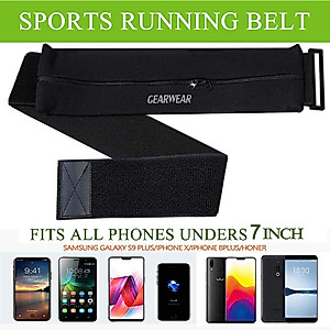 GEARWEAR Running Belt for Women Runner Waist Phone Holder for Men Travel Waistband for Passort Workout Fitness Jogging Walking Hiking Cycling Sports iPhone Fanny Pack Bag Black Zipper