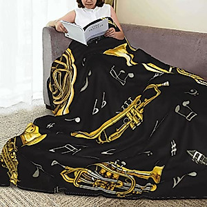 WONDERMAKE Oversized Throw Blanket Warm Elegant Softest Cozy Home Throw Blanket 60" X 80" Decorative Trumpet Trombone French Horn Throw Blanket for Couch Sofa Chair Bed