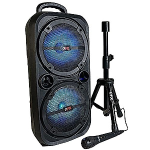 QFX PBX-8008SM TWS Bluetooth 8” Woofers Rechargeable Portable Speakers with AC Adapter and Microphone,Black