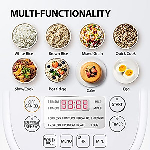 Toshiba Mini Rice Cooker, 3 Cups Uncooked Small Rice Cooker, Steamer & Warmer, With Fuzzy Logic And One-Touch Cooking, 24 Hour Delay Timer And Auto Keep Warm Feature, White