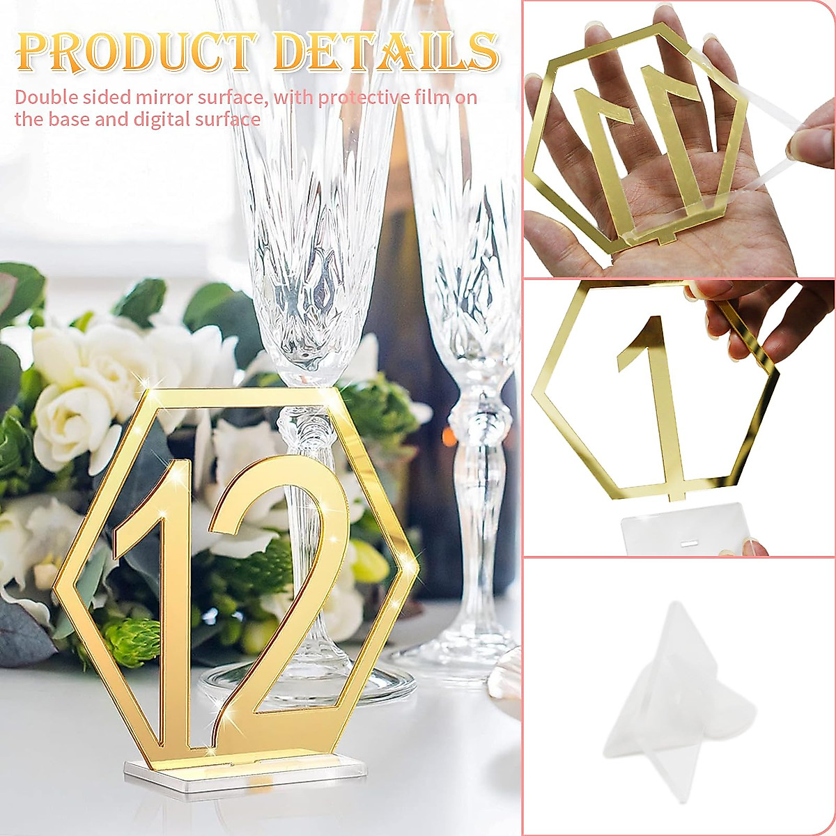 Wedding Table Numbers, Table Numbers 1-20, Gold Mirror Table Numbers and Acrylic Stands, Table Numbers for Wedding Reception, Centerpiece, Party, Anniversary