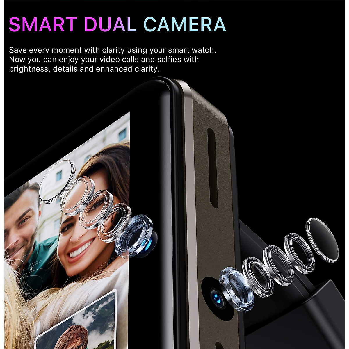 Rainbuvvy DM101 4G Smart Watch for Men 2.41" Display Android 7.1 1GB RAM 16GB ROM 2080mAh Watch Phone with Face ID Dual Camera Bluetooth GPS IP67 Waterproof Smartwatch (Black - 1GB+16GB)