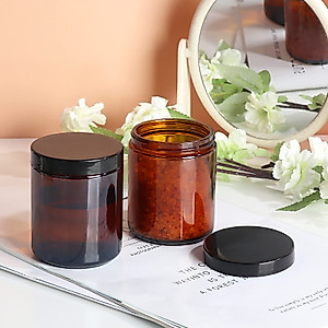 EkkoVla 24 Pack 8 oz Amber Round Glass Jars with 24 Black Lids, Candle Making Jar, Empty Refillable Cosmetic Containers for Lotions, Face Creams, Body Butter, Powders, Ointments, Beauty Products